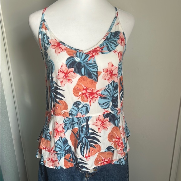Roxy | Tops | Roxy Tropical Floral Print Beachy Womens Ruffle Hem Tank ...
